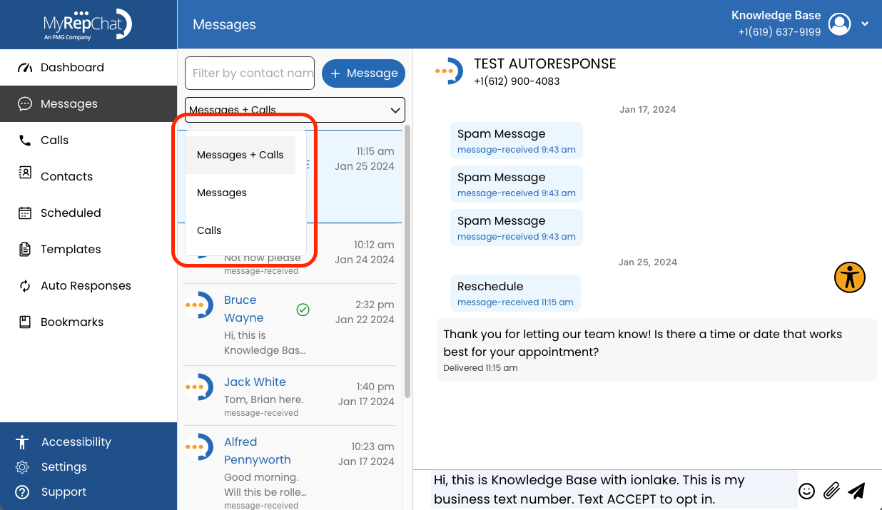 Navigating the Messages Screen (Desktop) – ionlake